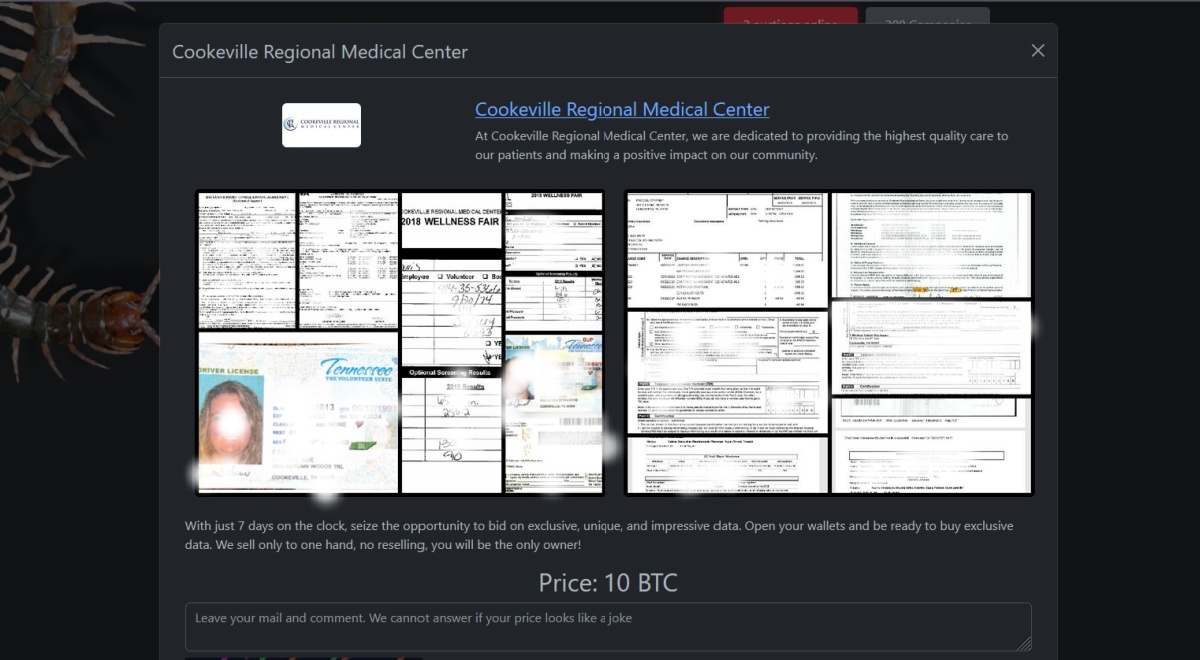 Rhysida Ransomware Group Claims Attack on Cookeville Regional Medical ...