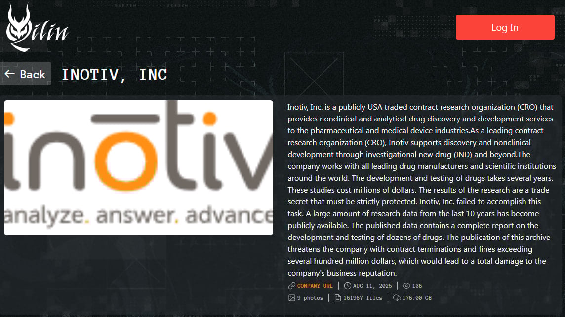 Inotiv Ransomware Attack Disrupts Operations After Qilin Claims 176GB ...